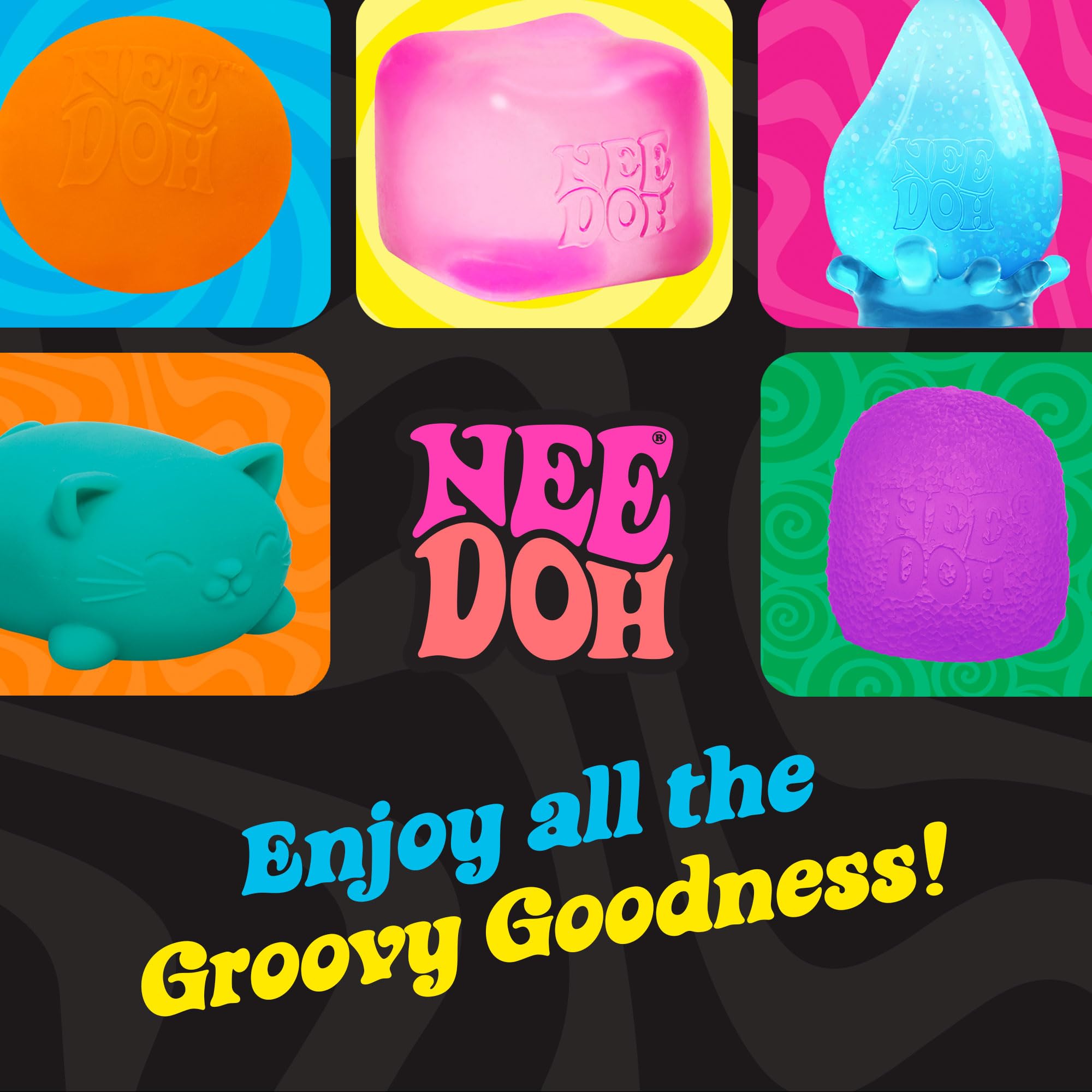 Schylling NeeDoh Teenie Gobs of Globs - Sensory Squeeze Toy - Contains 18 Mini Groovy Globs - 1.25" Wide - Multicolored