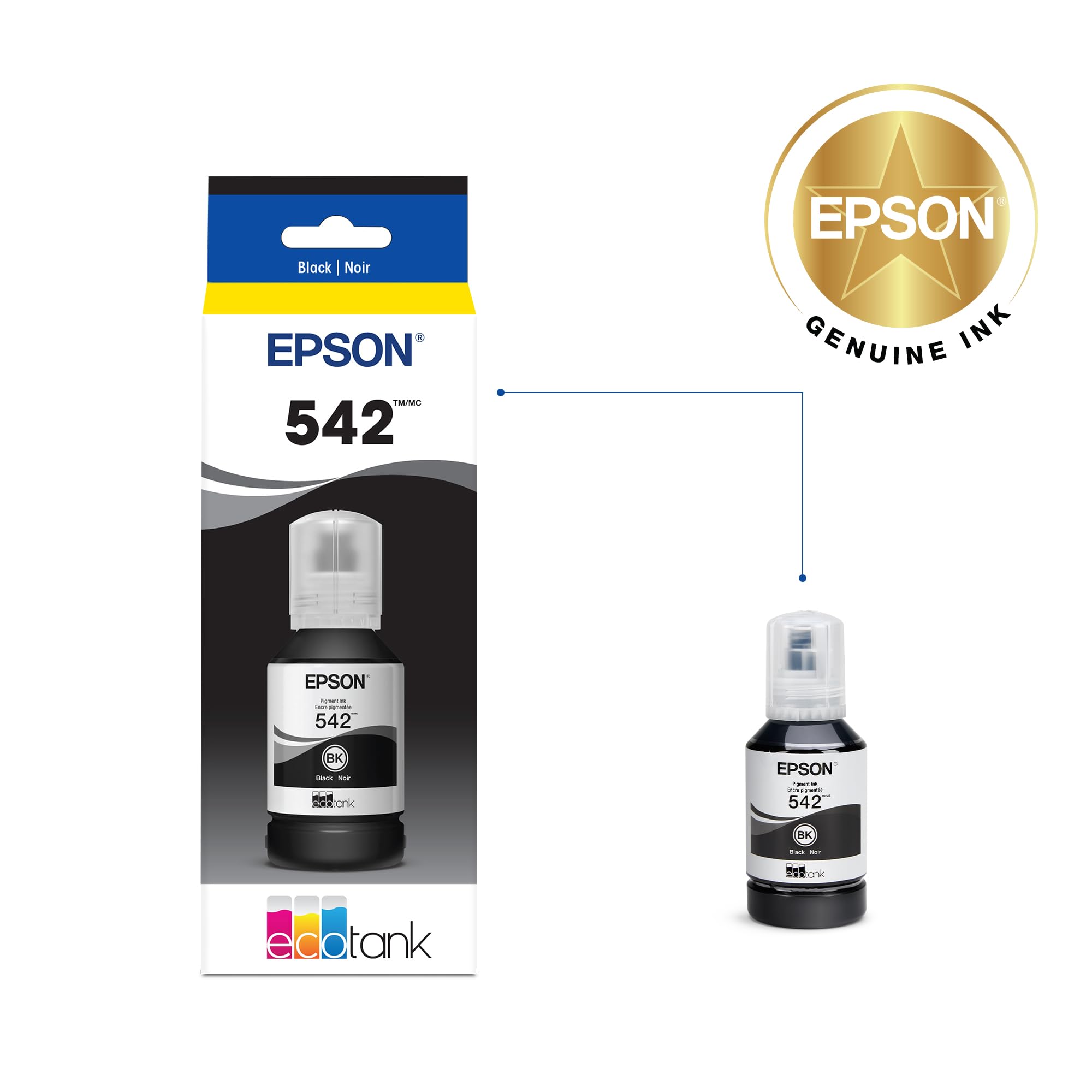 EPSON T542 EcoTank Ink Ultra-high Capacity Bottle Black (T542120-S) for select Epson EcoTank Printers