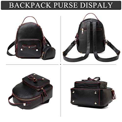 VASCHY Mini Backpack Purse, Cute Small Bow-knot Backpack for Teen Girls,Women and Girls with Detachable Coin Pouch Black