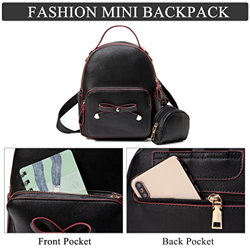 VASCHY Mini Backpack Purse, Cute Small Bow-knot Backpack for Teen Girls,Women and Girls with Detachable Coin Pouch Black