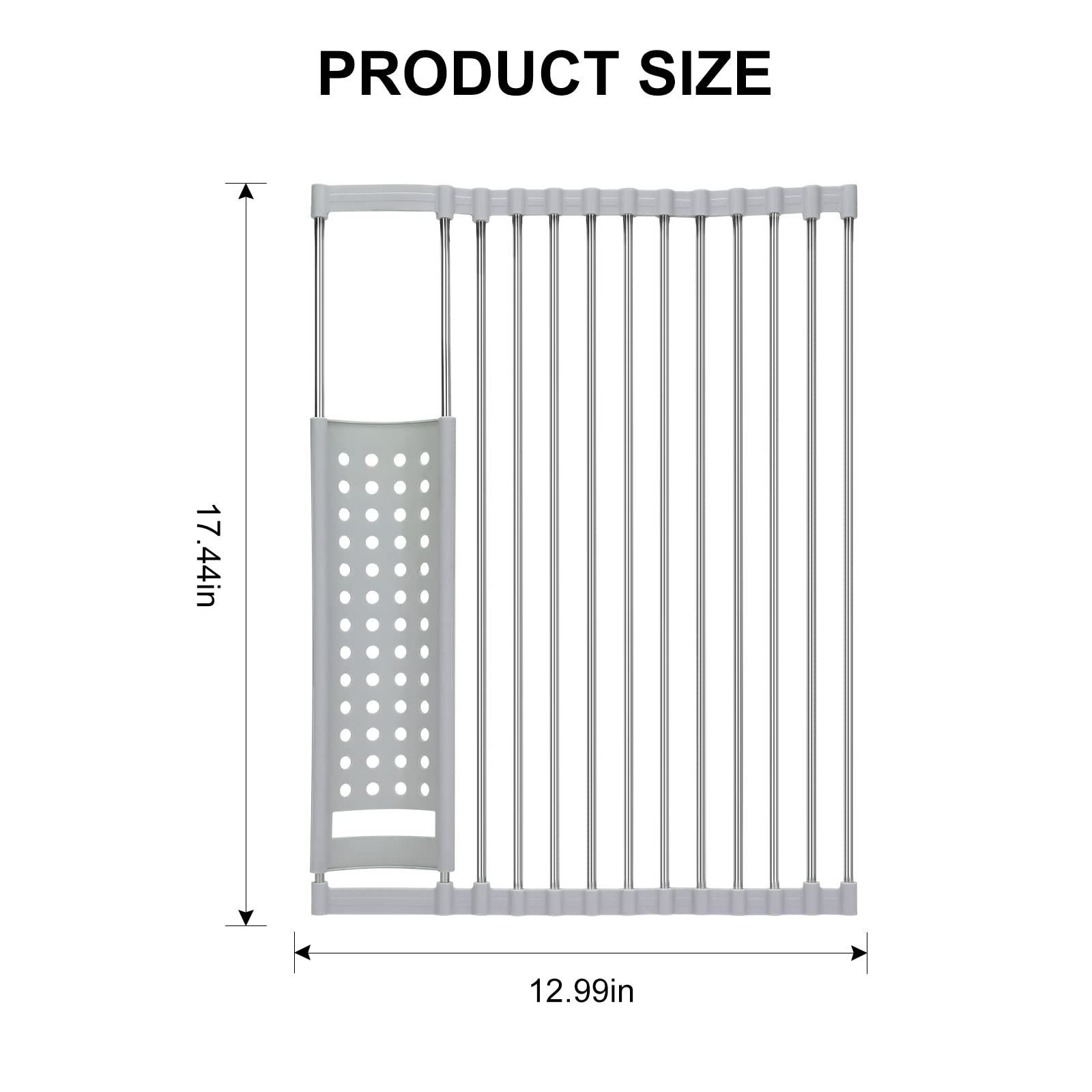NileHome Roll Up Dish Drying Rack, Sink Drying Rack Over Sink Dish Drying Rack 304 Stainless Steel Foldable Drain Rack for Kitchen Sink Counter Utensils Vegetables and Fruits (17.5''X13''),Gray…