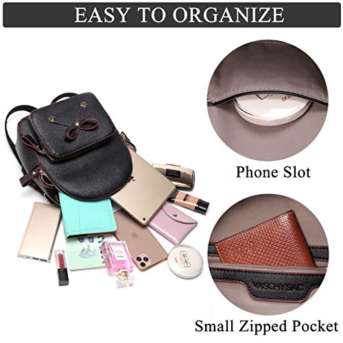 VASCHY Mini Backpack Purse, Cute Small Bow-knot Backpack for Teen Girls,Women and Girls with Detachable Coin Pouch Black