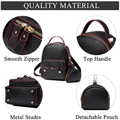 VASCHY Mini Backpack Purse, Cute Small Bow-knot Backpack for Teen Girls,Women and Girls with Detachable Coin Pouch Black