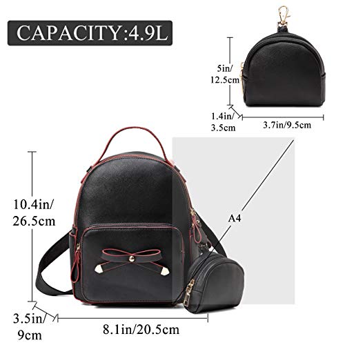VASCHY Mini Backpack Purse, Cute Small Bow-knot Backpack for Teen Girls,Women and Girls with Detachable Coin Pouch Black
