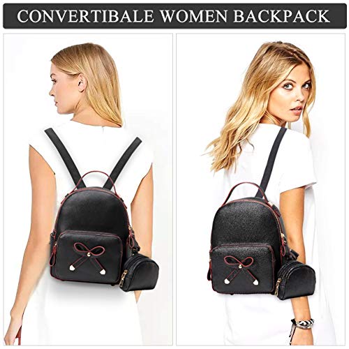 VASCHY Mini Backpack Purse, Cute Small Bow-knot Backpack for Teen Girls,Women and Girls with Detachable Coin Pouch Black