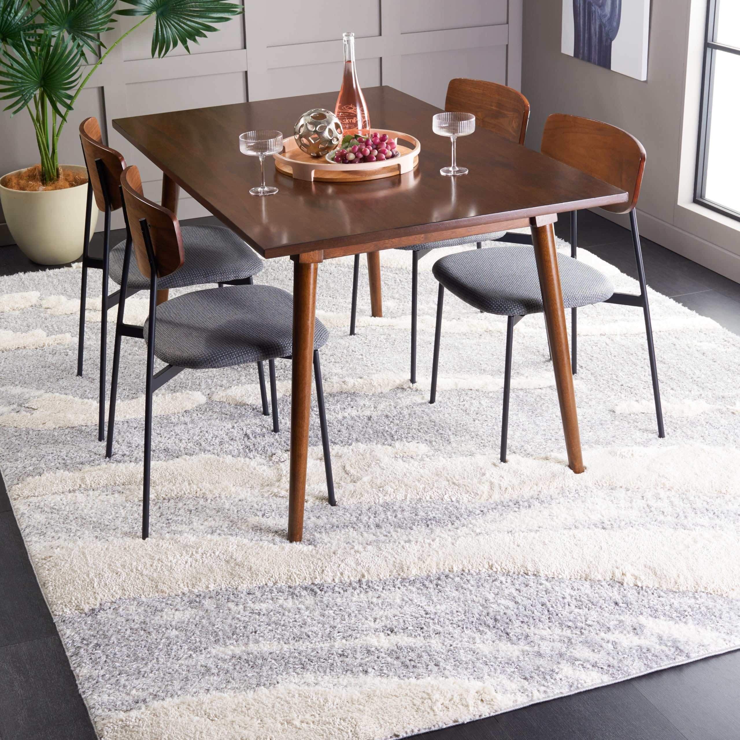 SAFAVIEH Hi-Lo Shag Collection Area Rug - 9' x 12', Grey & Light Beige, Abstract Design, Non-Shedding & Easy Care, 1.6-inch Thick Ideal for High Traffic Areas in Living Room, Bedroom (HLS204F)