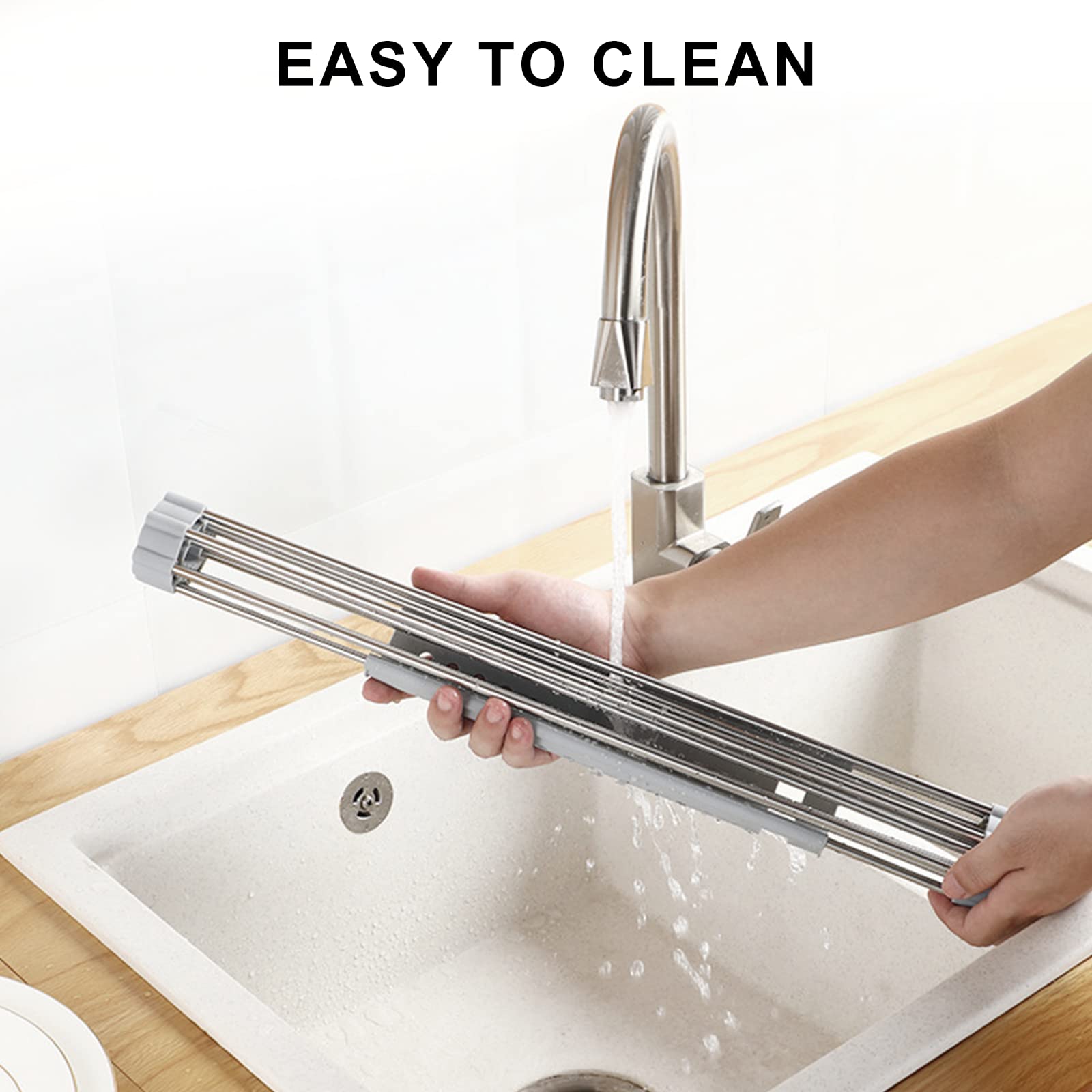 NileHome Roll Up Dish Drying Rack, Sink Drying Rack Over Sink Dish Drying Rack 304 Stainless Steel Foldable Drain Rack for Kitchen Sink Counter Utensils Vegetables and Fruits (17.5''X13''),Gray…