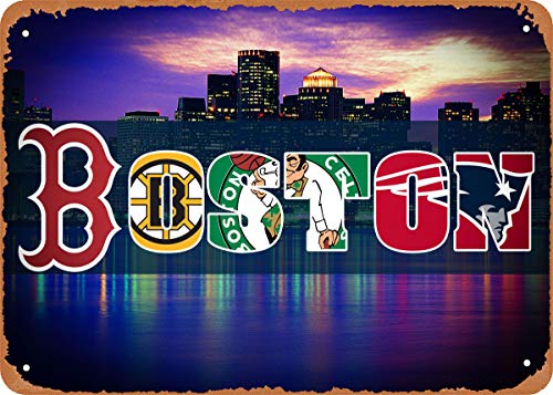 Fanzi Vintage Look Metal Sign - City Sports Boston Sport Teams - 8"X12" Tin Plate Wall Decor