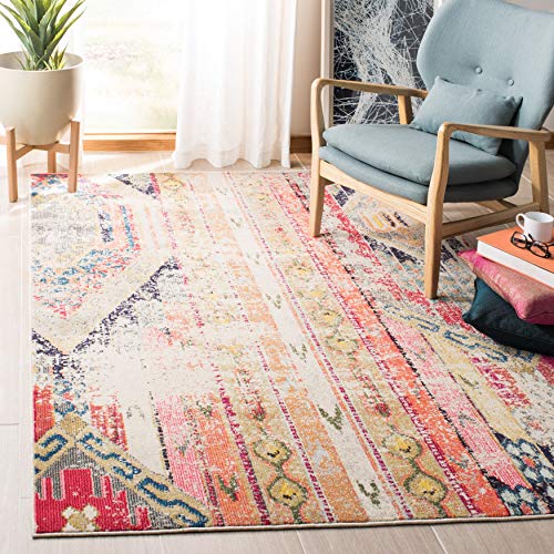 SAFAVIEH Madison Collection 4' x 6' Green / Orange MAD422Y Boho Chic Tribal Distressed Non-Shedding Living Room Bedroom Accent Rug