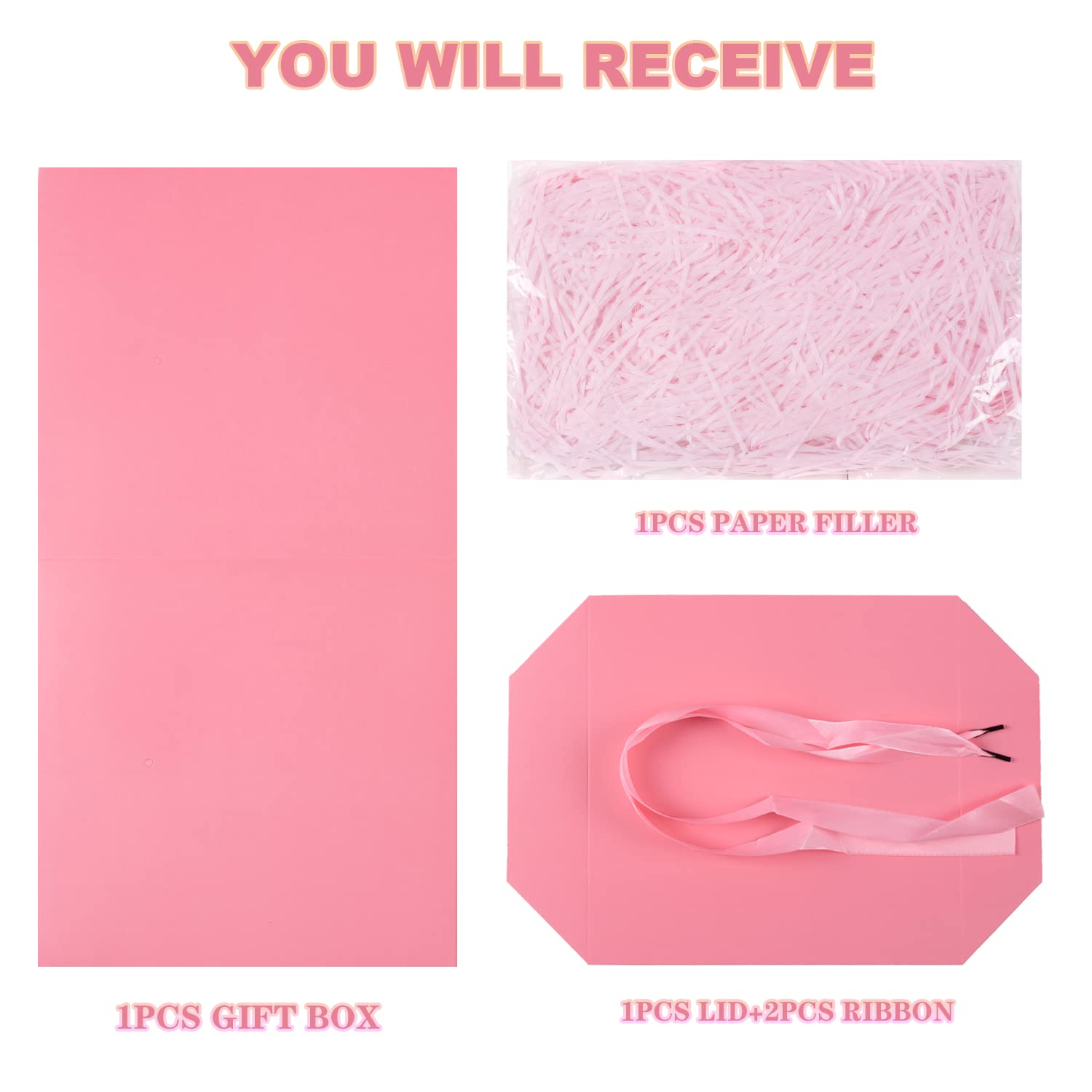 Elephant-package 8" Medium Valentine's Day Love Heart Gift Box with Lid, Ribbon and Tissue Paper, Collapsible Gift Box, for Anniversary, Bridesmaid, Girlfriend Gift Wrapping, Presents.