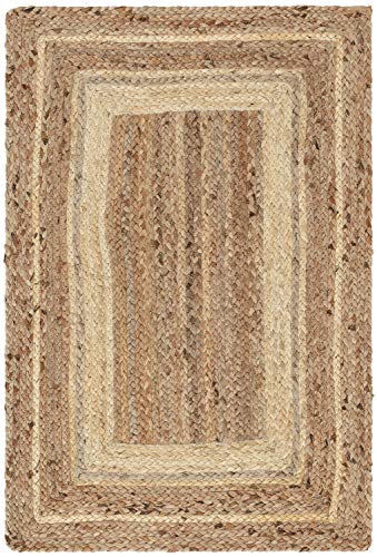 Well Woven Larkspur Border Pattern Contemporary White & Natural Color Hand-Braided Basket Weave Jute 2' x 3' Area Rug