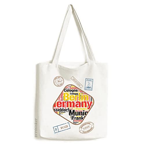 Germany City Name Map Style Illustration Stamp Shopping Ecofriendly Storage Canvas Tote Bag
