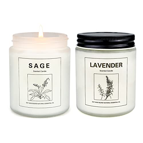 Candles for Home Scented, Sage Candles, Lavender Candle, Natural Soy Jar Candles Gift for Women Bathing Yoga Massage and Embellishment Home, 7.2oz 120 Hours Long Burning