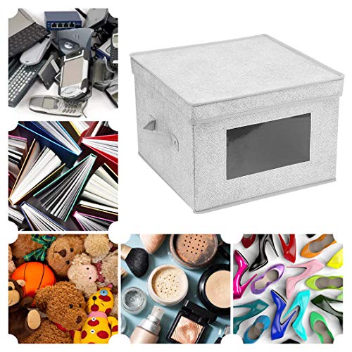 i BKGOO Storage Box with Lid,Fabric Cube Storage Bin,Foldable Clear Window Storage Boxes with Cover for Home Bedroom Closet Office Nursery 4-Pack 12 x 12 x 8.5 inch