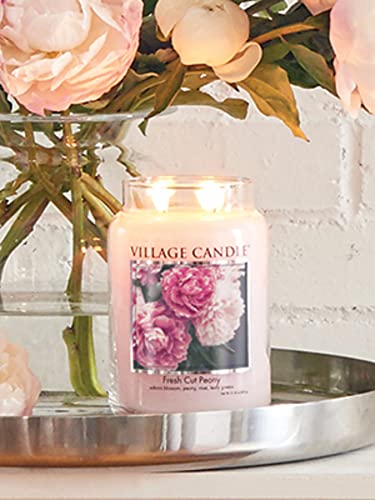 Village Candle Fresh Cut Peony Large Glass Apothecary Jar Scented Candle, 21.25 oz, Light Pink