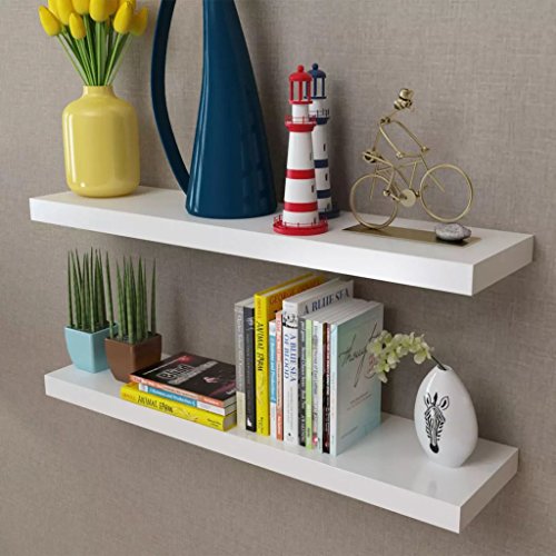 EstaHome Floating Shelves Wall Mounted | Wall Decor Storage Shelf Set of 2 for Bedroom, Bathroom, Living Room, Kitchen | Decorative Floating Wall Display Shelves | White MDF 31.5" x 7.9" x 1.5"