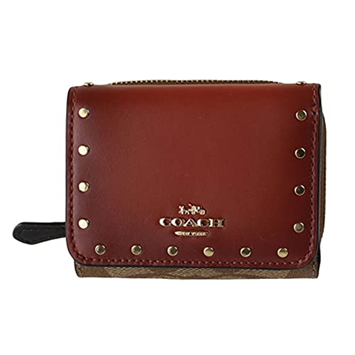 Coach Women's Riley Rivets Small Studded Trifold Wallet Khaki/Terracotta Multi