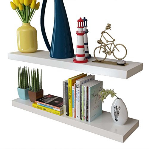 EstaHome Floating Shelves Wall Mounted | Wall Decor Storage Shelf Set of 2 for Bedroom, Bathroom, Living Room, Kitchen | Decorative Floating Wall Display Shelves | White MDF 31.5" x 7.9" x 1.5"
