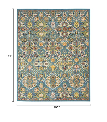 Nourison Allur Traditional Turquoise Ivory 9' x 12' Area Rug, Easy Clean, Non Shedding, Bed Room, Living Room, Dining Room, Kitchen (9x12)