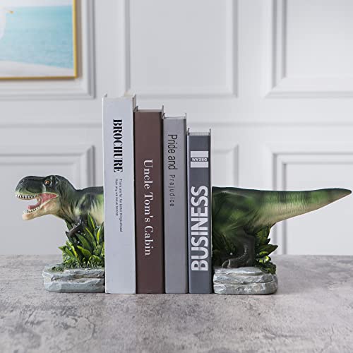 Banllis Dinosaur Bookends Decorative Book Ends to Hold Books Heavy Duty, Nonskid Book Stopper Resin Bookends for Shelves for Books Holder Home and Office Decor and idea Kids Gift