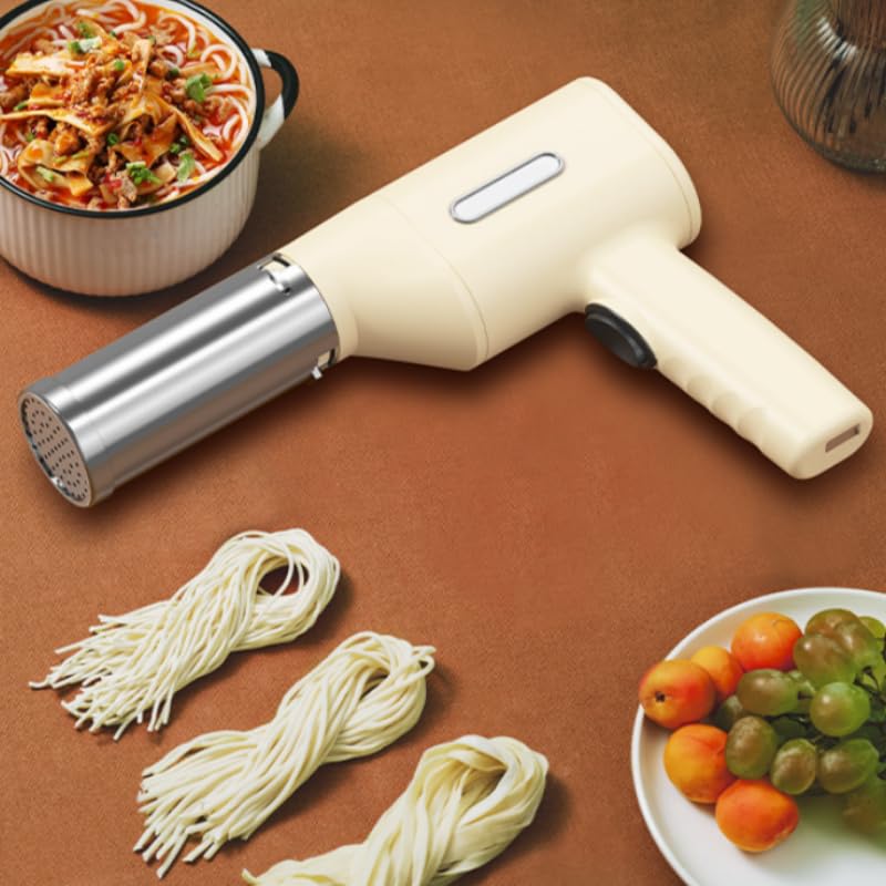 Electric Pasta Makers,Portable Handheld Automatic Mixers,Pasta Gun,Pasta Noodle Ramen Maker Machine,Automatic Portable Handheld Noodle Maker Machine 150W,White (+Five 2.5mm round dough bucket)