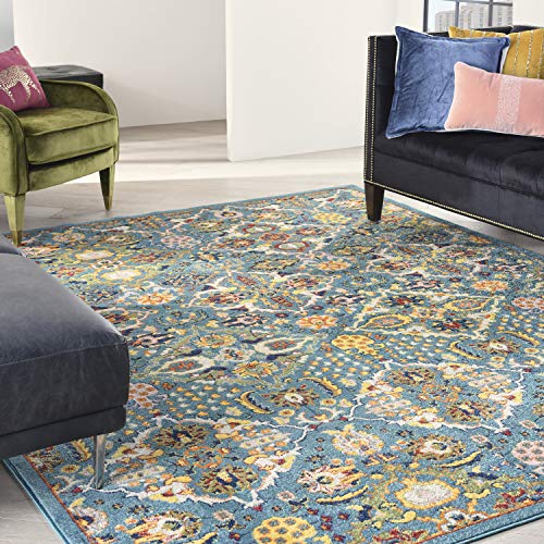 Nourison Allur Traditional Turquoise Ivory 9' x 12' Area Rug, Easy Clean, Non Shedding, Bed Room, Living Room, Dining Room, Kitchen (9x12)