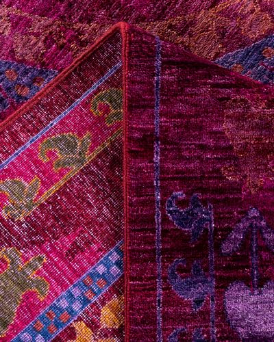 Solo Rugs Fine Vibrance, One-of-a-Kind Hand-Knotted Area Rug - Red, 9' 1" x 12' 0"