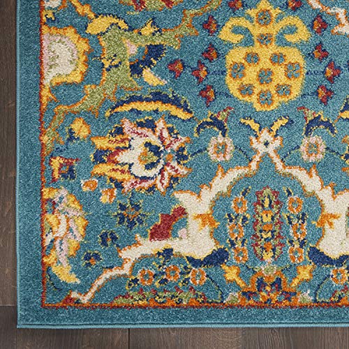 Nourison Allur Traditional Turquoise Ivory 9' x 12' Area Rug, Easy Clean, Non Shedding, Bed Room, Living Room, Dining Room, Kitchen (9x12)