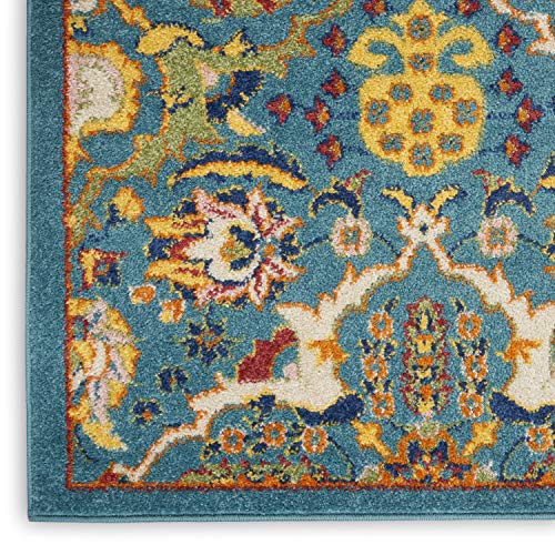 Nourison Allur Traditional Turquoise Ivory 9' x 12' Area Rug, Easy Clean, Non Shedding, Bed Room, Living Room, Dining Room, Kitchen (9x12)
