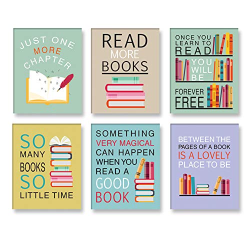 CHDITB Colorful Wall Art Print Inspirational Read Books Quote Art,Watercolor Books Art Painting, Set of 6 Art Posters(8" x10) Motivational Saying Canvas Poster for Classroom Library Study Decor