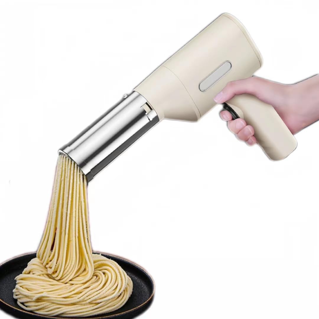 Electric Pasta Makers,Portable Handheld Automatic Mixers,Pasta Gun,Pasta Noodle Ramen Maker Machine,Automatic Portable Handheld Noodle Maker Machine 150W,White (+Five 2.5mm round dough bucket)
