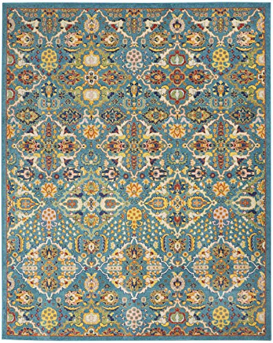 Nourison Allur Traditional Turquoise Ivory 9' x 12' Area Rug, Easy Clean, Non Shedding, Bed Room, Living Room, Dining Room, Kitchen (9x12)