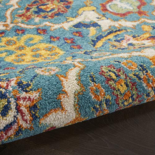 Nourison Allur Traditional Turquoise Ivory 9' x 12' Area Rug, Easy Clean, Non Shedding, Bed Room, Living Room, Dining Room, Kitchen (9x12)