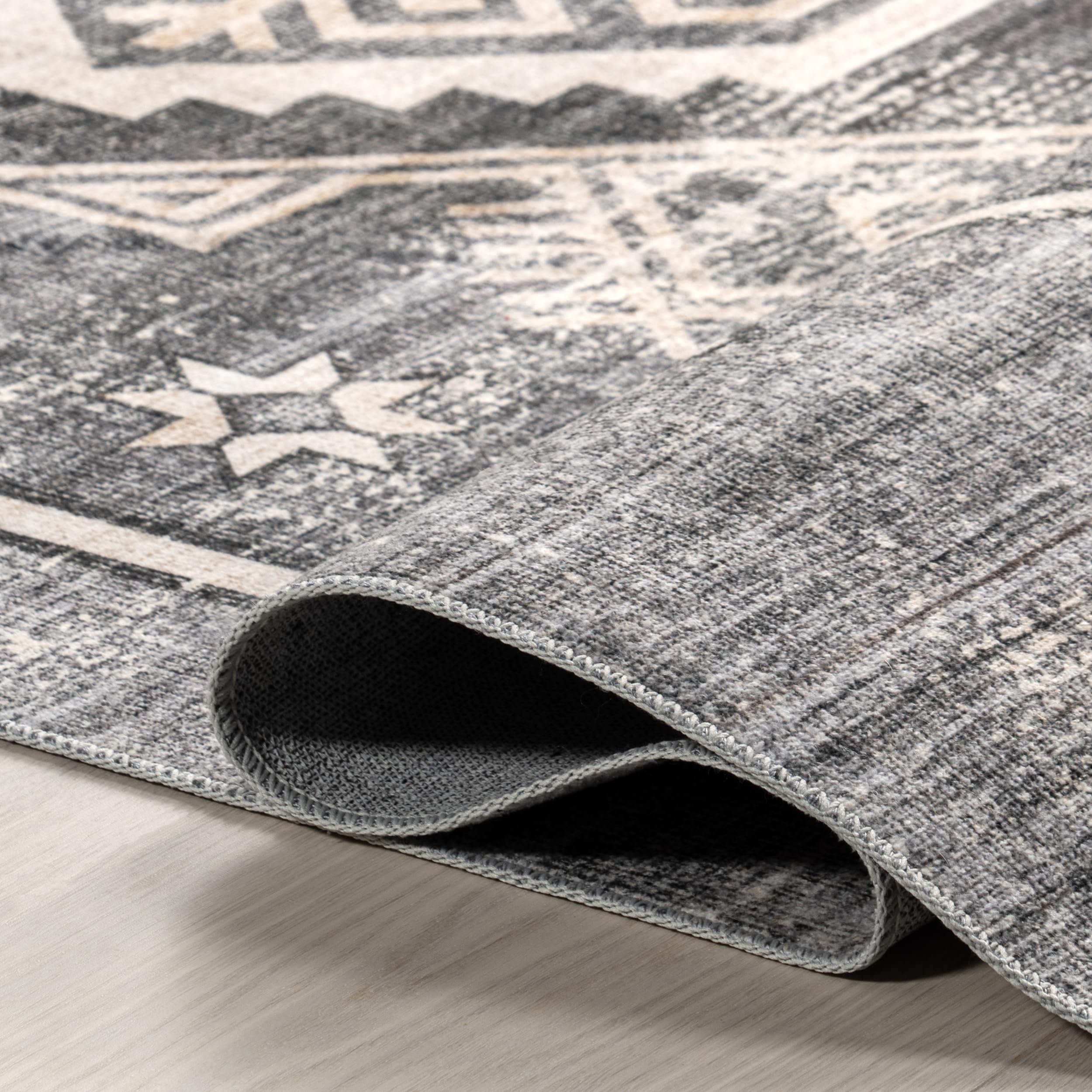 Rugs USA x Lauren Liess Sagebrush Geometric Machine Washable Area Rug, 9x12, Grey