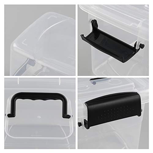 Jandson 5 Quart Clear Storage Bin, Latching Box Container with Black Handle, 6 Packs