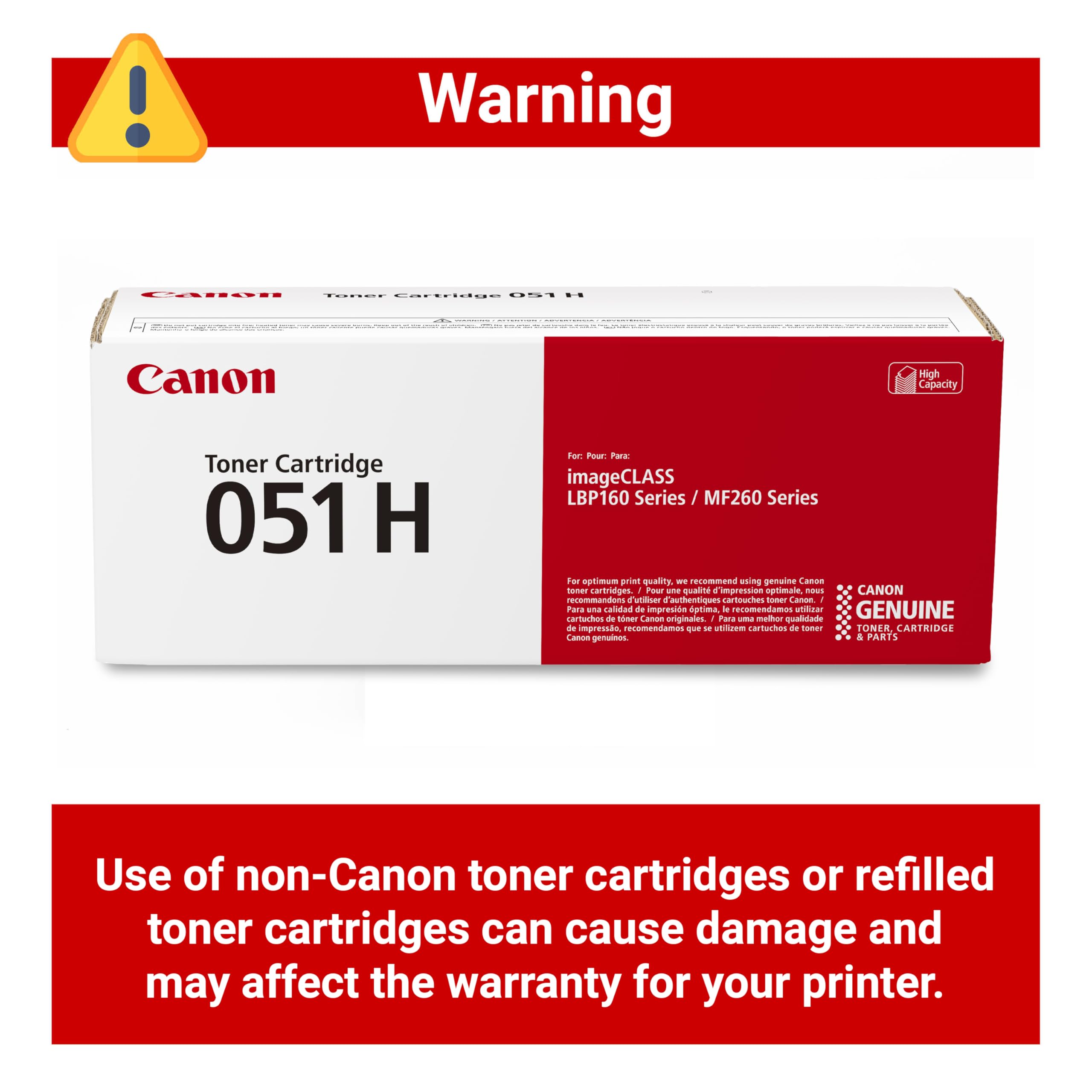 Canon Genuine Toner Cartridge 051 Black, High Capacity (2169C001), 1-Pack, for Canon imageCLASS MF264dw, MF267dw, MF269dw, LBP162dw Laser Printers