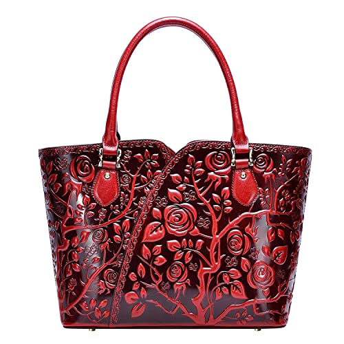 PIJUSHI Designer Handbags For Women Floral Purses Top Handle Handbags Satchel Bags Genuine Leather Wallets for Women Floral Wallet Wristlet Ladies Clutch Purses with Tassel