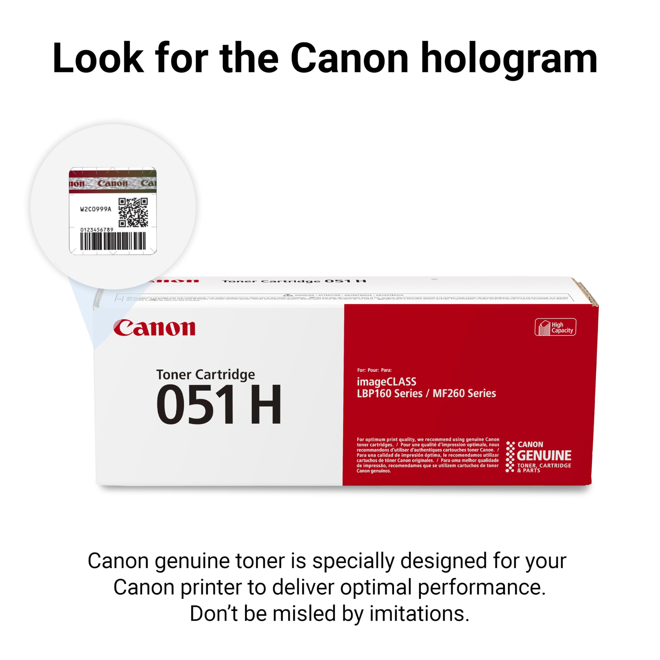 Canon Genuine Toner Cartridge 051 Black, High Capacity (2169C001), 1-Pack, for Canon imageCLASS MF264dw, MF267dw, MF269dw, LBP162dw Laser Printers