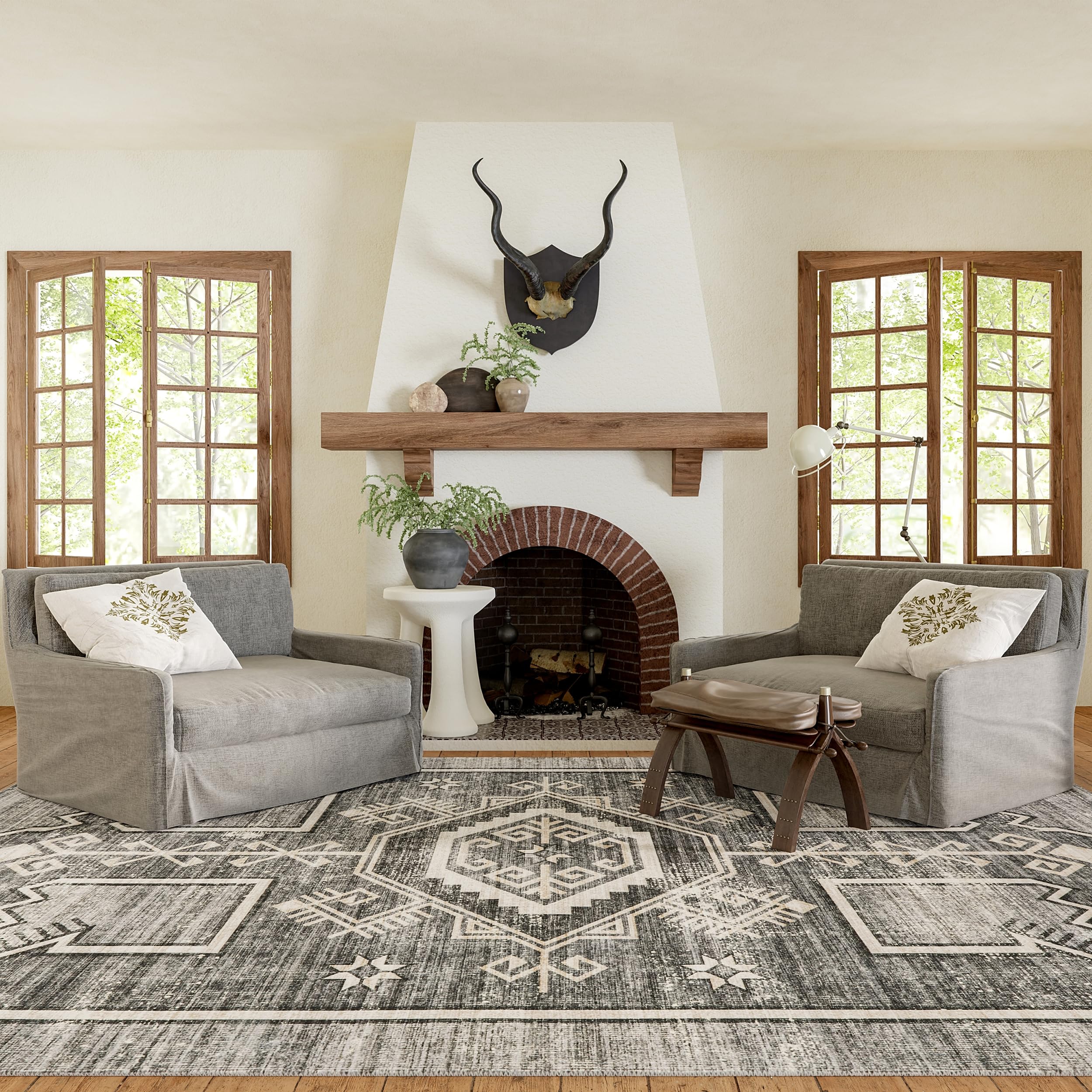 Rugs USA x Lauren Liess Sagebrush Geometric Machine Washable Area Rug, 9x12, Grey