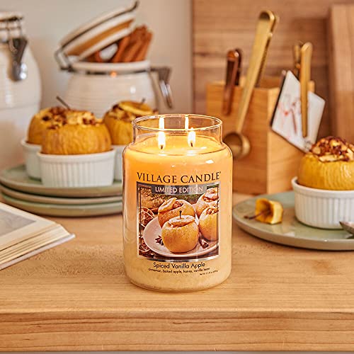 Village Candle Spiced Vanilla Apple, Large Glass Apothecary Jar Scented Candle, 21.25 oz, Ivory