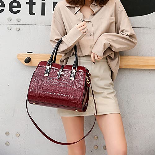 JINMANXUE Tote Bags For Women Retro Classic Tote HandBag Crocodile Pattern Purse with Zipper Closure ,Laies Gift (Red)