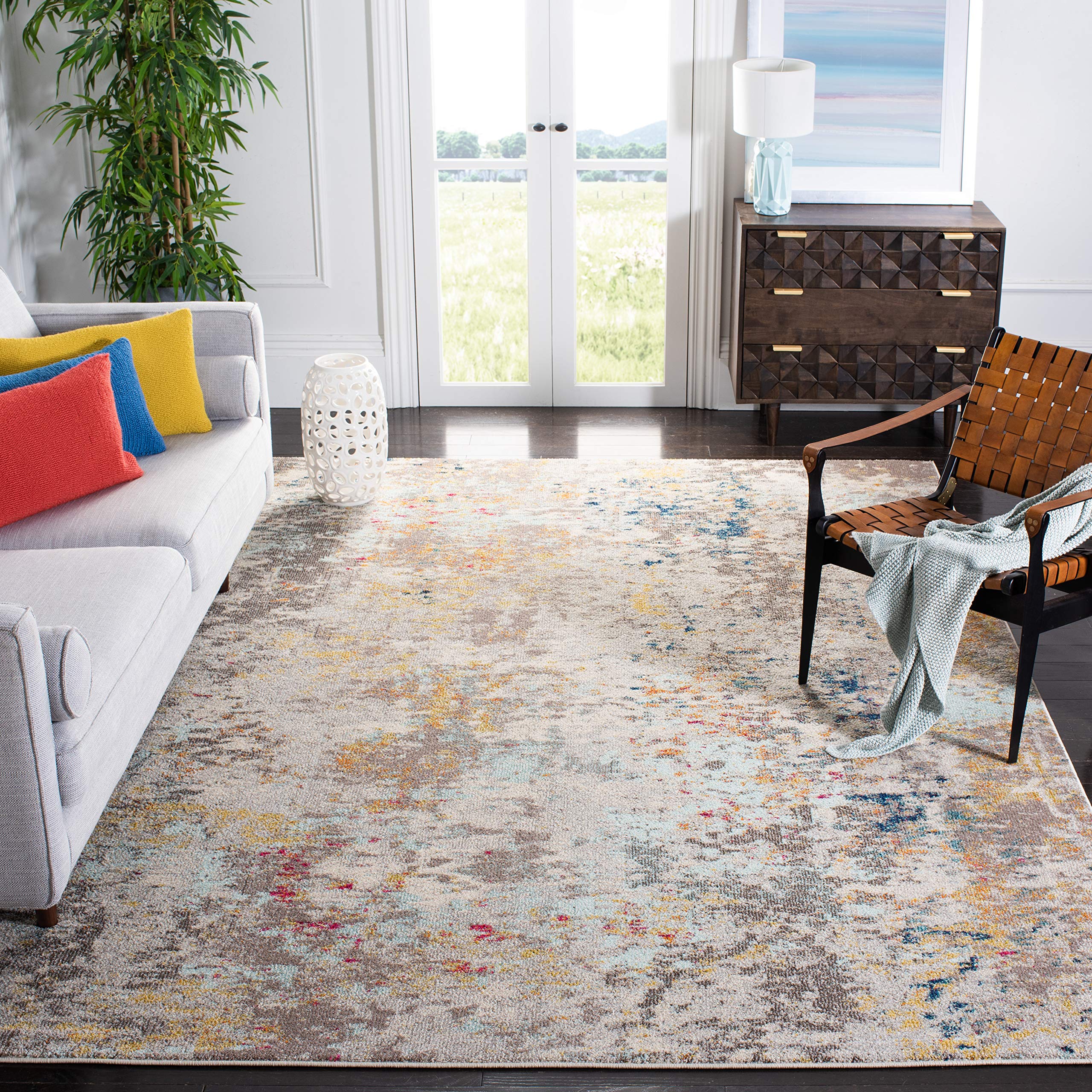 SAFAVIEH Madison Collection Area Rug - 10' x 14', Grey & Gold, Modern Abstract Design, Non-Shedding & Easy Care, Ideal for High Traffic Areas in Living Room, Bedroom (MAD453F)