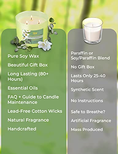 Stress Relief Aromatherapy Candle for Men & Women - Eucalyptus Jasmine 3 Wick Candle with Lavender, Mandarin & Balsam - Strong Scented Candles for Home 15.8 oz - Natural Soy Candles, Eucalyptus Candle