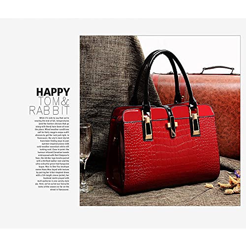 JINMANXUE Tote Bags For Women Retro Classic Tote HandBag Crocodile Pattern Purse with Zipper Closure ,Laies Gift (Red)