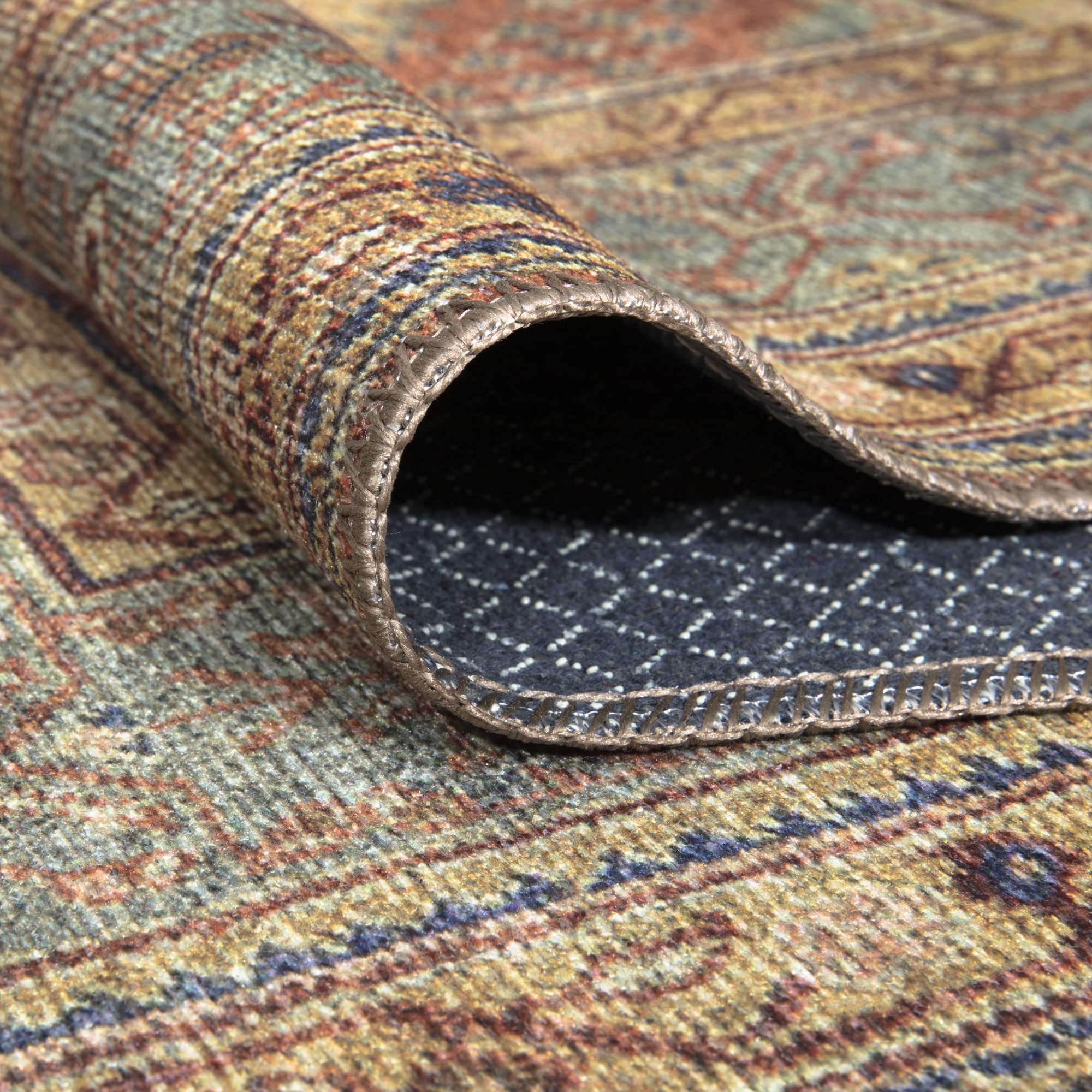 Bloom Rugs Washable Non-Slip 9' x 12' Rug - Terracotta/Mustard Traditional Area Rug for Living Room, Bedroom, Dining Room, and Kitchen - Exact Size: 9' x 12'