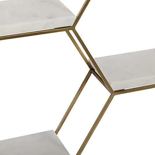 Deco 79 Marble Hexagon 3 Marble Shelves Wall Shelf, 24" x 6" x 24", Gold