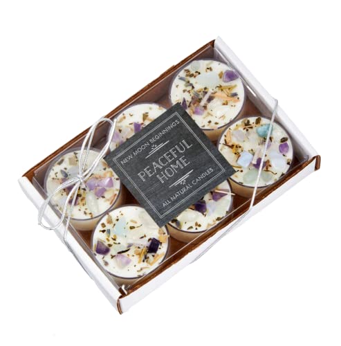 Peaceful Home Candle by New Moon Beginnings - Stress Relief Candle - Energy clearing - All Natural Essential Oil Soy Candle - Crystal Candles (Peaceful Home, 6 Pack Tealights)