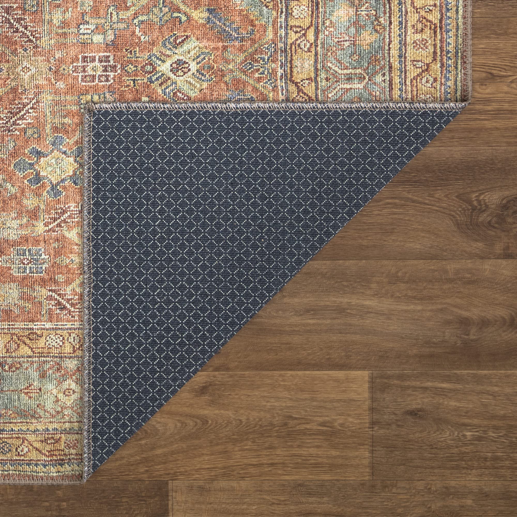 Bloom Rugs Washable Non-Slip 9' x 12' Rug - Terracotta/Mustard Traditional Area Rug for Living Room, Bedroom, Dining Room, and Kitchen - Exact Size: 9' x 12'