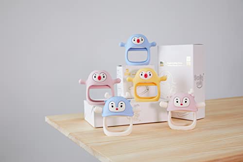 Smily Mia Penguin Buddy Never Drop Silicone Teething Toys for Babies 0-6month,Infant Hand Teether Pacifiers for 0-6Months Breastfeeding Babies, Easter Baby Basket Stuffers for 3-6Months,Light Blue