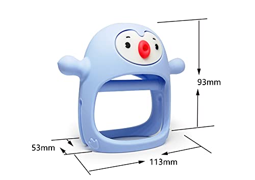Smily Mia Penguin Buddy Never Drop Silicone Teething Toys for Babies 0-6month,Infant Hand Teether Pacifiers for 0-6Months Breastfeeding Babies, Easter Baby Basket Stuffers for 3-6Months,Light Blue